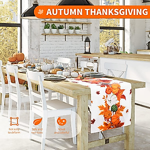 Ruisita Thanksgiving Table Runner 73 x 12 Inches Fall Maple Leaves Pumpkin Table Cloth Runner Polycotton Autumn Harvest Tablerunners for Thanksgiving Parties Decoration Fall Wedding Decorations