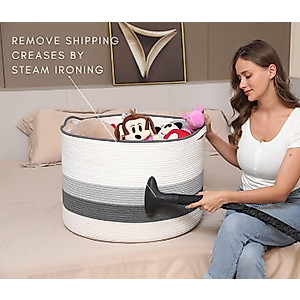 24" x 24" x 17" Max Size Large Cotton Rope Basket, Extra Large Storage Basket, Woven Laundry Hamper, Cloth Storage Bin, for Blankets Clothes Towels Pillows in Living Room, Double Graded Grey