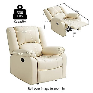 YuuYee Recliner Chair, Manual Recliners, Leather Reclining Chairs for Living Room with Overstuffed Arm and Back, Soft Armchair for Bedroom, Home Theater Lounge Seat, Beige