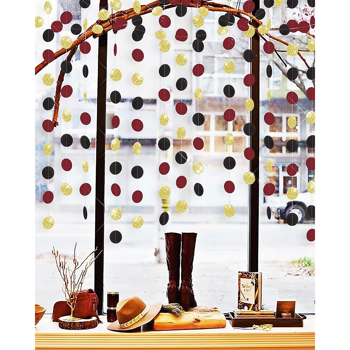 Graduation Decorations Maroon Gold 2024/Burgundy Gold Black Graduation Party Decorations Utah/Wizard Party Decorations Burgundy Birthday Decorations/Burgundy Gold Paper Garlands