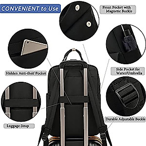 FUXINGYAO Women Laptop Backpack, Durable Travel backpack with Headphone Cable Hole, Anti Theft Backpack for Fits 15.6 Inch Notebook, Multicolor, Black2
