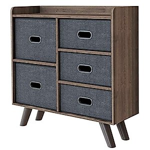 Hooseng 5 Drawer Dresser Storage, Durable Chest Wood Organizer, Waterproof Fabric Capacity Tower, Cabinet for Bedroom/Hallway/Living Room, Rustic Brown (5 Drawer)