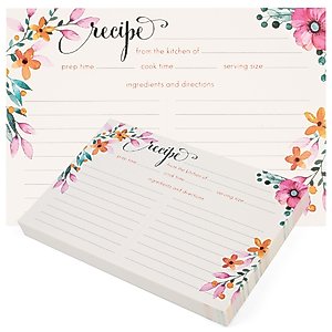 LotFancy Recipe Cards, 4x6 Inch, 60 Count, Double Sided, Blank Recipe Cardstock, Floral Recipe Index Cards