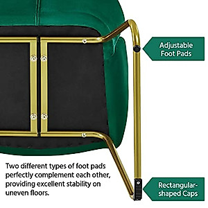 Yaheetech Velvet Dining Chair, Flower Shaped Armchair with Golden Legs, Upholstered Side Chair for Kitchen Dining Room Living Room, Set of 2, Green