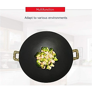 18 inch Cast Iron Wok, Chinese Style Wok, Traditional Hand Hammered Pot, with Cover and 2 Pot Ear, Does not Rust-41cm (41cm)