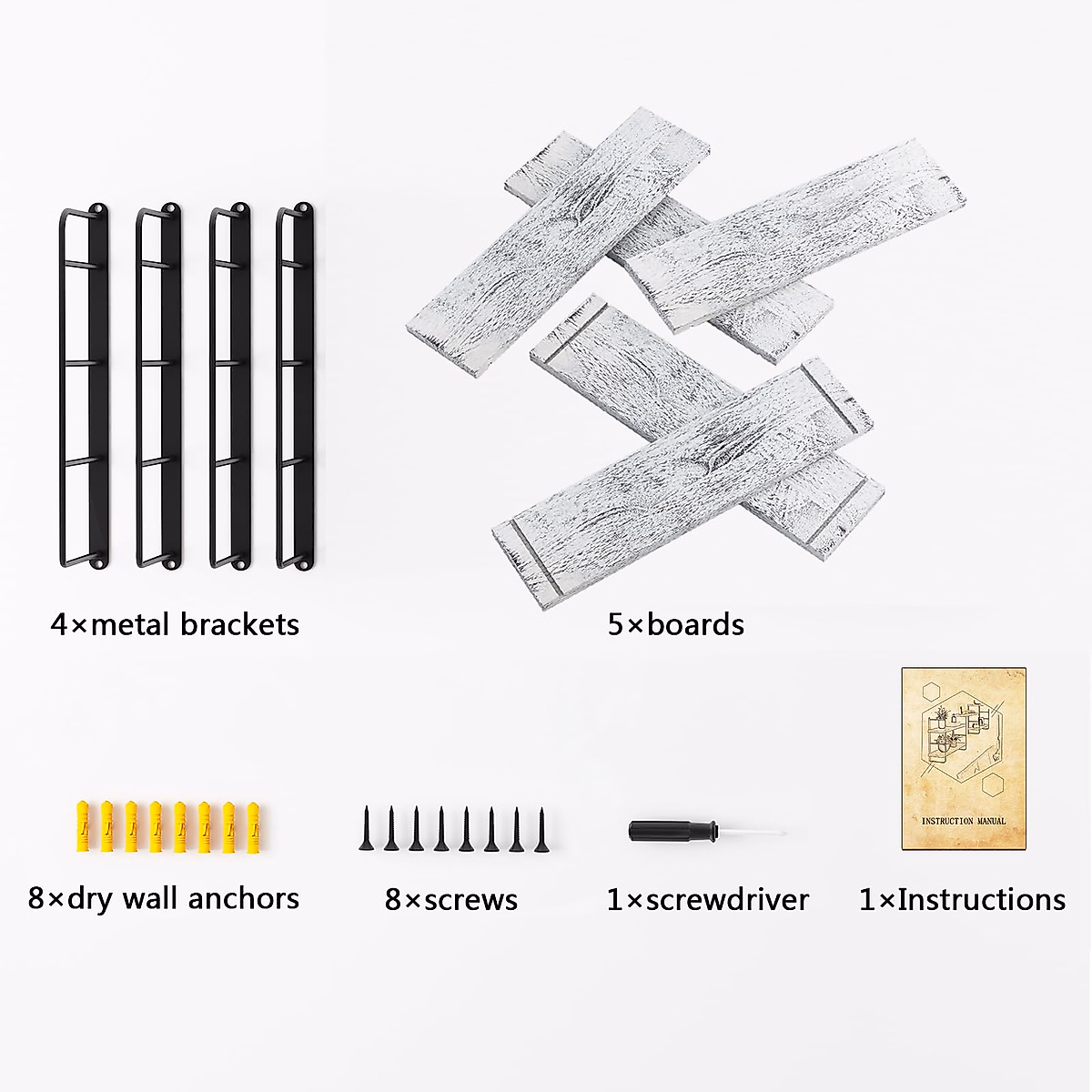 MXCSE Wall Mounted Floating Shelves - Rustic Wall Decor Wood Shelves for Bedroom, Living Room, Bathroom and Kitchen Storage, Easy Installation Hanging Shelves (5, Washed White)