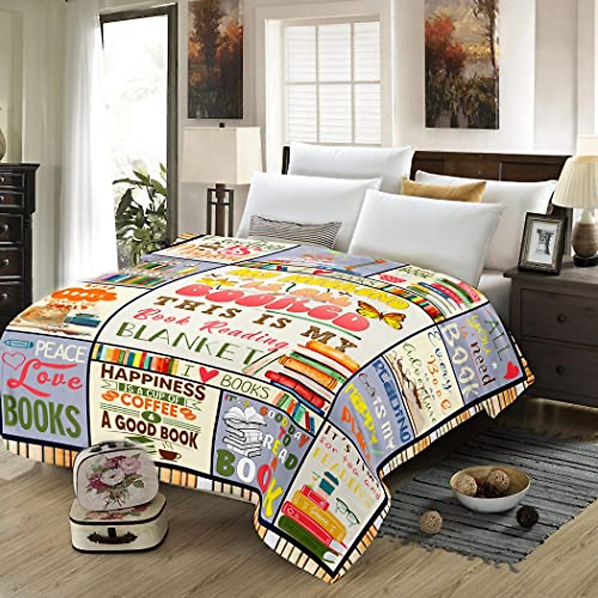 MULY Book Lover Gift Blanket, Book Club Bookworm Gift, Literary Gift Ideas Throw Blanket, Librarian Gift Throw Blanket for Book Lovers, Warm and Cozy Flannel Blanket 50x60 Inch