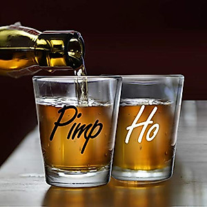 PIMP & HO Shot Glass (Set of 2) Novelty Gifts for Women/Men- Engagement gift, wedding gift, Unique Birthday Present Gift for Her, Him, Wife, Girlfriend, Boyfriend, Gag Gift for Couples-USA Made