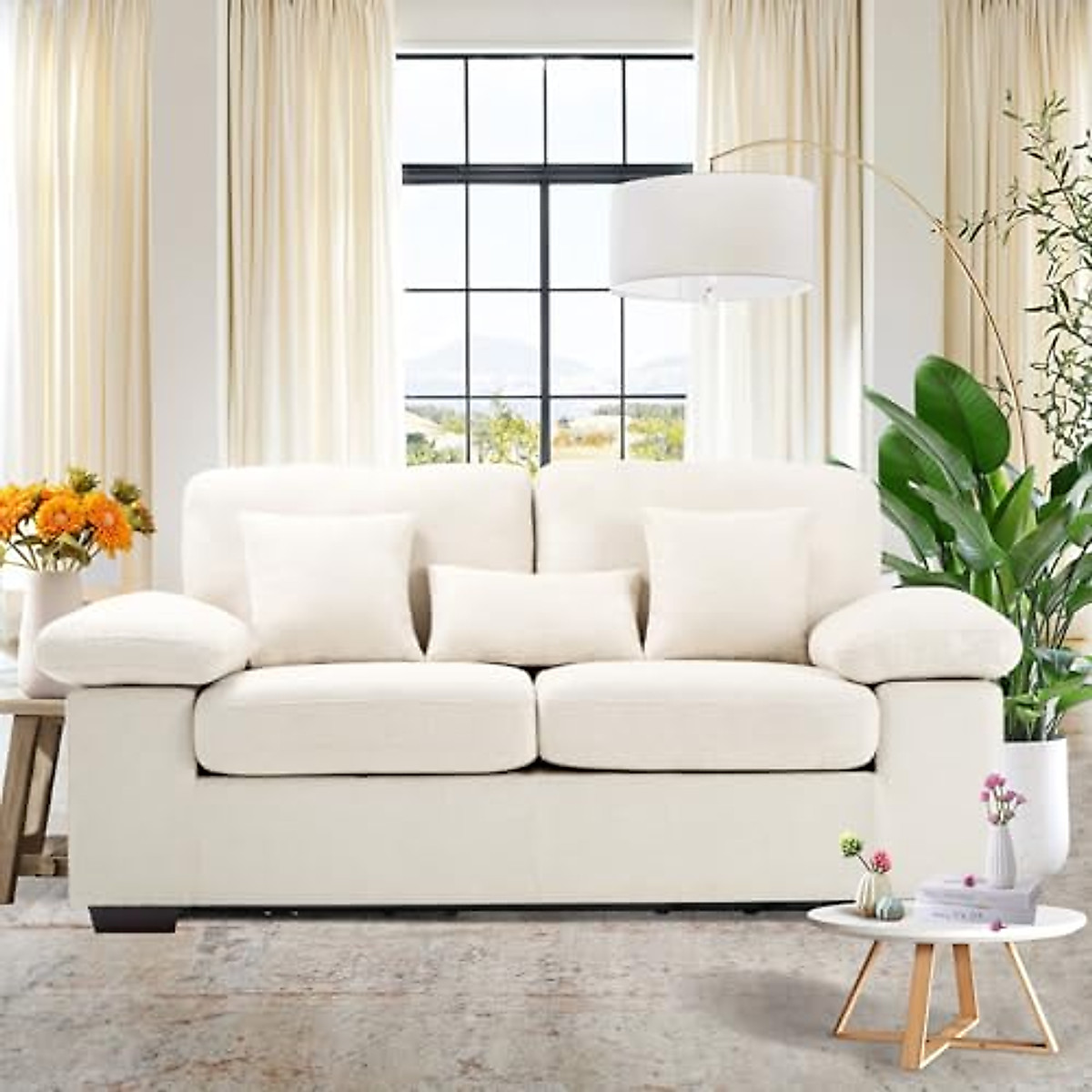 COLAMY Loveseat Sofa,73" Love Seat Couches Living Room Sofa with 3 Pillows,Upholstered Modern Comfy Chenille Seat Cushions Bedroom Couch,Beige