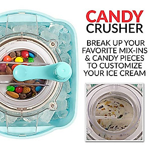 Nostalgia Electric Ice Cream Maker & Candy Crusher, 2 Quarts, Soft Serve Machine for Ice Cream, Frozen Yogurt & Sorbet in Minutes, Works with Candy Bars, Chocolate Chips, Nuts & More, Aqua