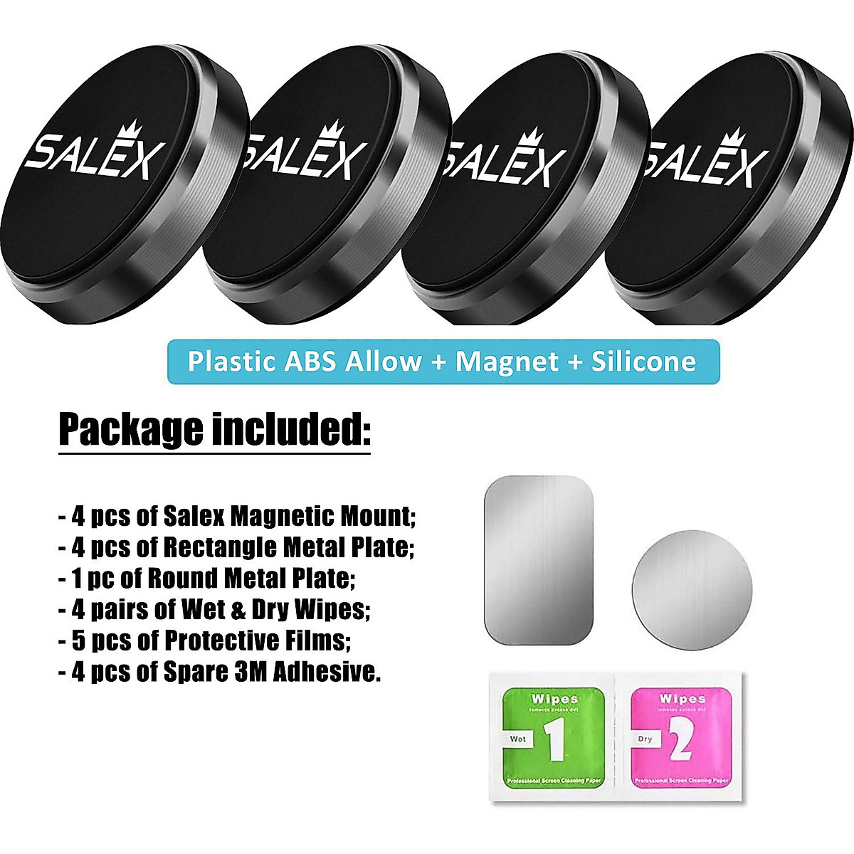 Magnetic Phone Mount 4 Pack. Black Flat Cell Phone Holder for Car Dashboard, Wall, Truck. Universal Stick on iPad Wall Magnet Mount for Tablets. Wall Low Profile Magnetic Car Mount for iPhone.