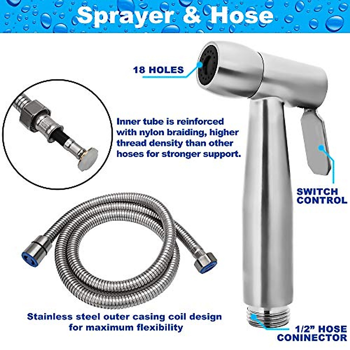 H.E Home Bidet Sprayer for Toilet a Perfect Cloth Diaper Sprayer Easy to Install and Leak Proof Hose with Complete Jet Spray Kit. High Pressure Toilet Sprayer