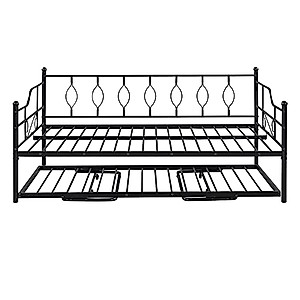 LUSPAZ Full Size Extendable Bed with Pop Up Trundle, Twin to King Daybed with Pull Out Trundle for Adults, Kids