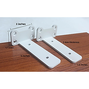 12 Pack - 5 inch White Hidden Invisible L Shelves Brackets, Floating Hidden Shelf Brackets Heavy Duty Shelf Brackets Industrial L Shelf Bracket (1/5 Inch Thicked) Iron Shelf Brackets