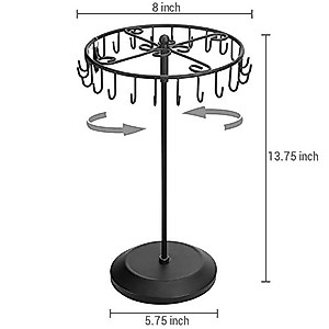 MyGift 14-Inch Black Metal Rotating Bracelet and Necklace Jewelry Tower with 24 Hooks and Round Base, Accessories and Keychain Holder Display Stand