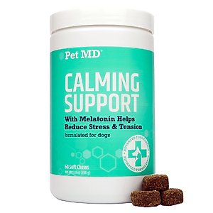 Pet MD Calming Chews for Dogs - Separation Anxiety Relief for Dogs - Enhanced with Melatonin & Ginger - Puppy & Dog Calming Treats for Chronic or Acute Anxiety - 60 ct