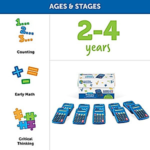 Learning Resources Primary Calculator - 10 Pieces, Ages 3+ Basic Solar Powered Calculators, Teacher Set of 10 Calculators, School Supplies