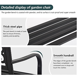 Ruesleag Garden Bench,Outdoor Bench Metal Bench Patio Porch Furniture with Sturdy Steel Frame for Lawn Park Deck Black