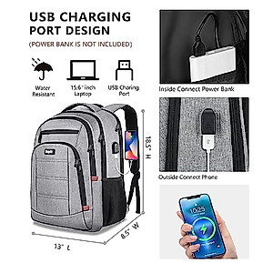 Backpack for Men Women, Travel School Backpacks for Teen Boys, Bookbag with USB Charging Port, Anti Theft College Students Backpack Fits 15.6 Inch Laptop, Casual Work Business Back Pack, Grey