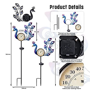 MUMTOP Outdoor Thermometers for Patio - Solar Peacock Outdoor Thermometer with Garden Stake for Home and Garden Decor