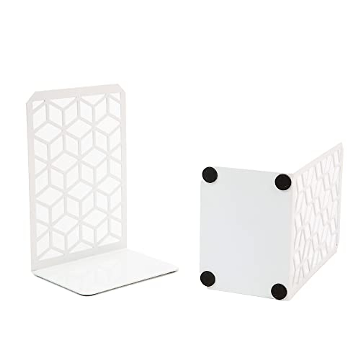 3D Metal White Bookends for Heavy Books, Premium Boho Book Ends for Office, Sturdy Book Stopper, Rustproof and Durable Bookends Decorative Unique for Home, 7 (L) x 4.75 (W) inches, 1 Pair - Geomod