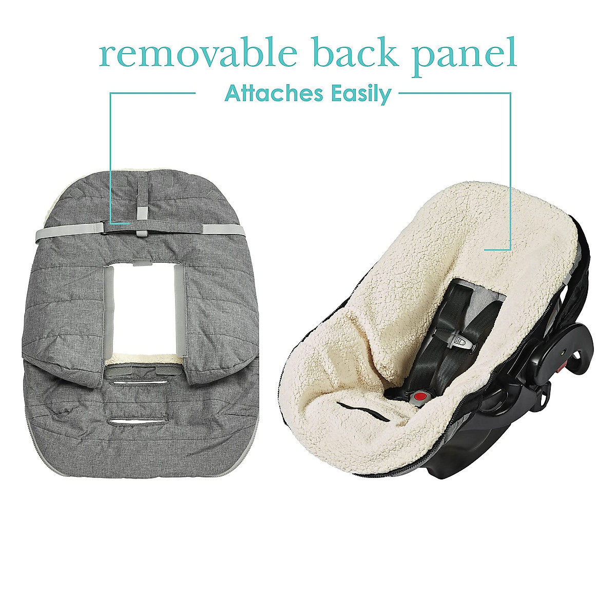 JJ Cole Bundle Me Winter Baby Car Seat Cover and Bunting Bag - Weather Resistant Baby Carrier Cover - Stroller Accessories and Winter Baby Essentials - Heather Gray