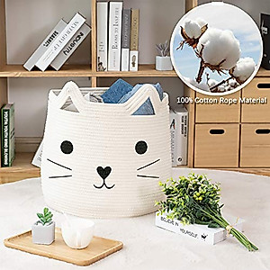 VK VK·LIVING Animal Hamper Large Woven Animal Cotton Rope Storage Basket Laundry Basket Organizer With Cat Design for Towels Blanket Toys Clothes Pet Hamper for Cat 15 L x 15 H
