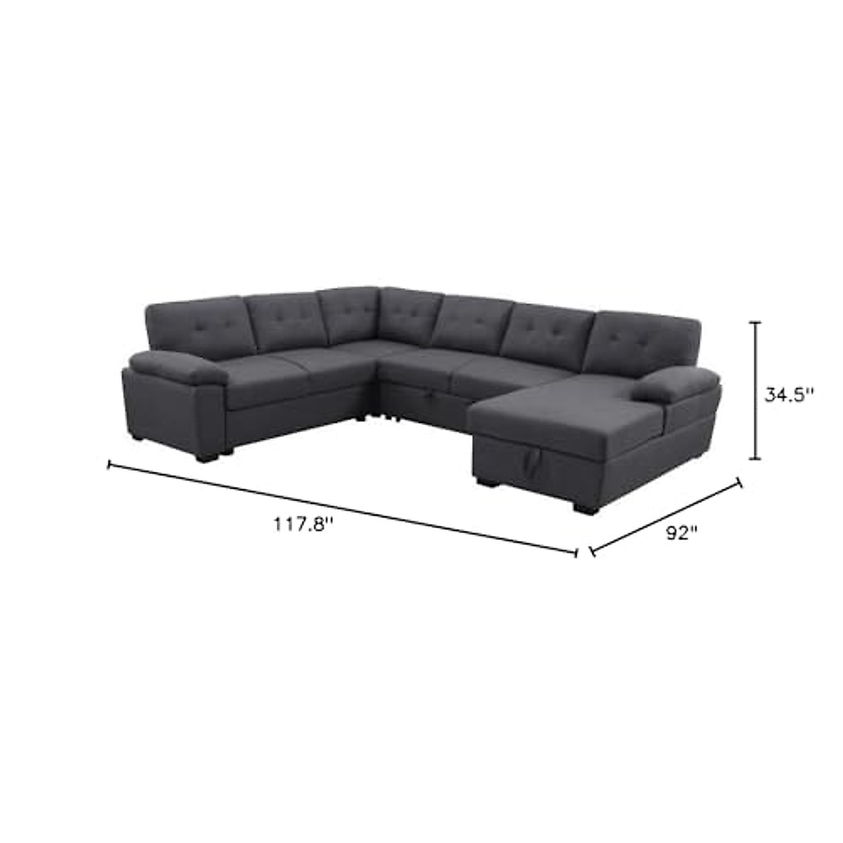 Pemberly Row 5-Seat Fabric Sleeper Sectional Sofa with Storage in Dark Gray