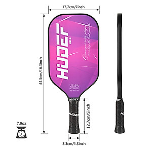 HUDEF Pickleball Single Paddle, Lightweight Graphite Carbon Fiber Face Pickleball Paddle Racquet Rackets Elongated Pickleball Paddles,Honeycomb Core,Cushion Comfort Grip USAPA Approved