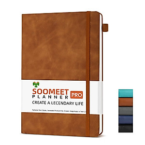 Soomeet Lined Journal Notebook, 200 Pages, Leather Hardcover Notebooks, A5 College Ruled Thick Classic with Pen Loop Notebook Journals for Writing, for Women Men Office School, 5.75'' X 8.38'', Brown