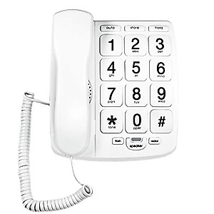 Tyler TBBP-4-WH Telephone for Seniors - Large Button Landline Phone for Elderly with Loud Speaker, Speed Dial, Ringer Volume Control, Wall Mount - Easy to See & Press Numbers - Works in Power Outage