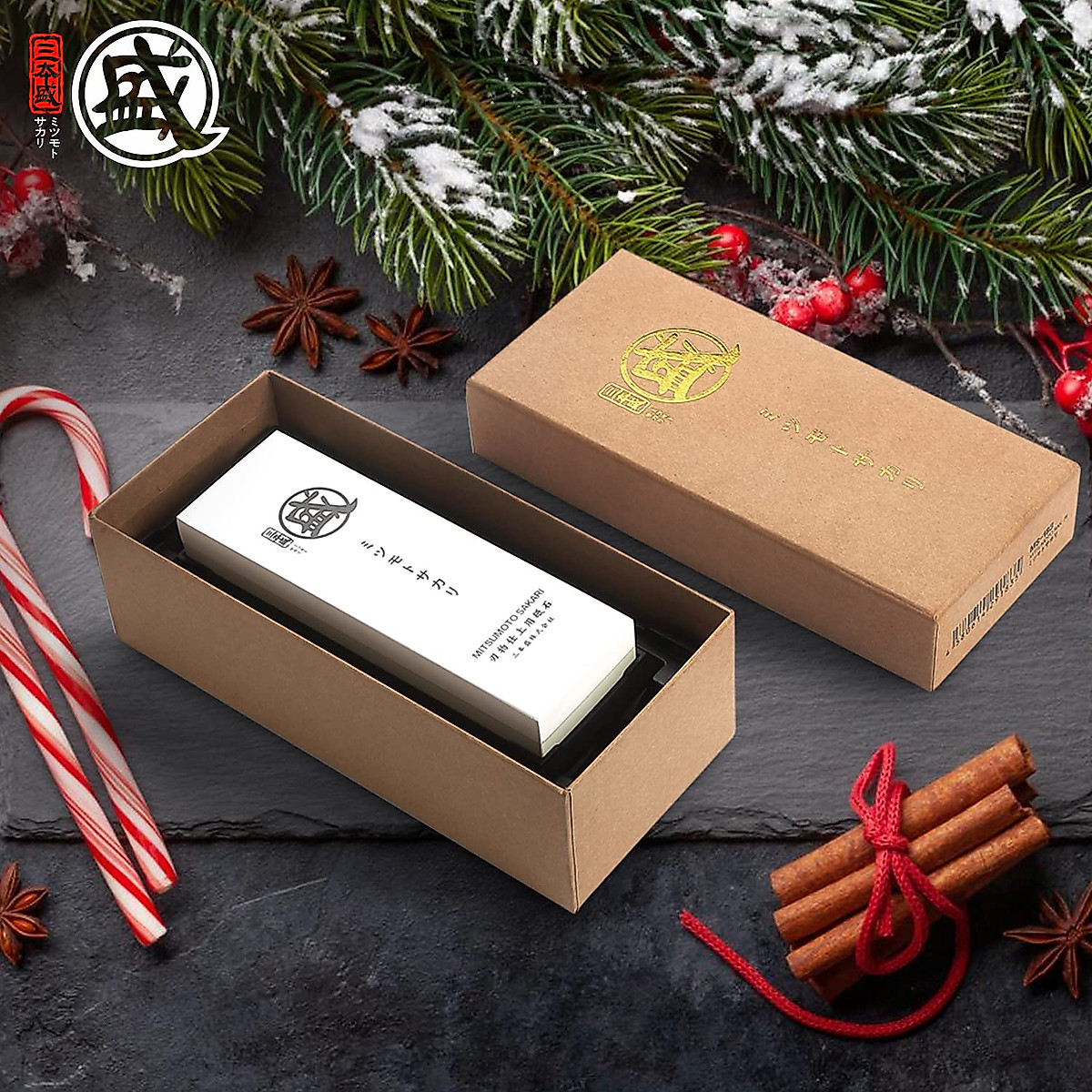 MITSUMOTO SAKARI Japanese Knife Sharpening Stone, Professional Kitchen 1000/3000 Grit Knife Sharpener Stone, Anti-Slip Bamboo Seat Sharpener Whetstone