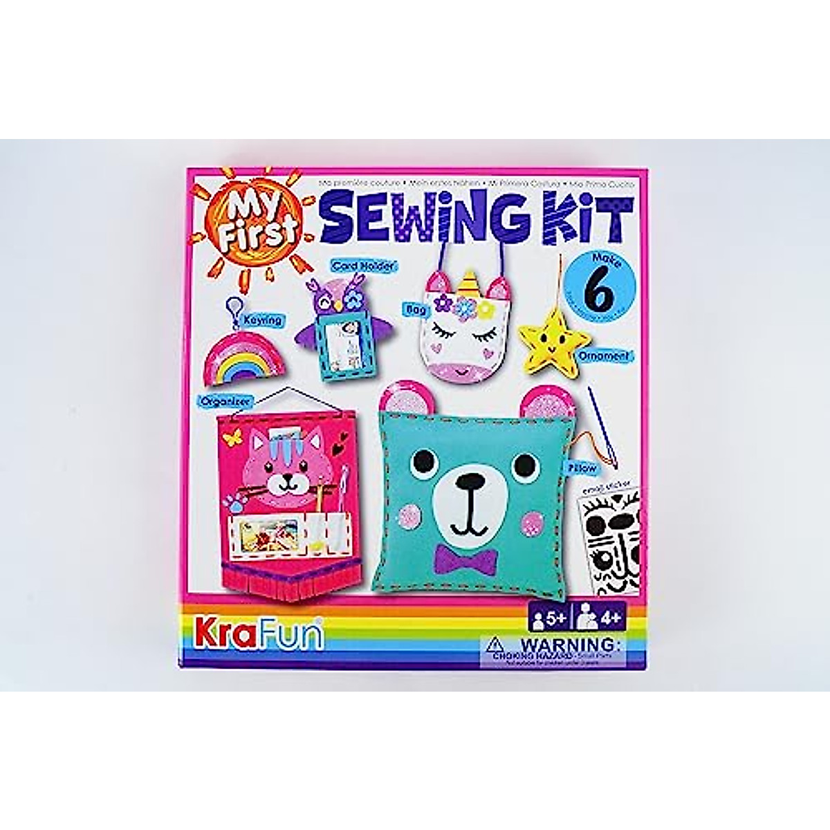 KRAFUN My First Sewing Kit for Beginner Kids Arts & Crafts, 6 Easy DIY Projects of Stuffed Animal Dolls and Plush Pillow Craft, Instructions & Felt, Gift for Girls, Boys, Learn to Sew, Embroidery