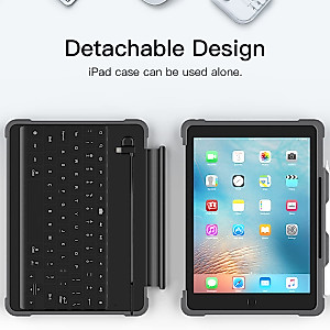 homweeling Keyboard Case for iPad, Detachable Smart Keyboard for iPad 6th Gen 2018, 5th Gen 2017, iPad Pro 9.7, iPad Air 2, iPad Air 1, Clamshell Slim Folio with Integrated Wireless Keyboard, Black