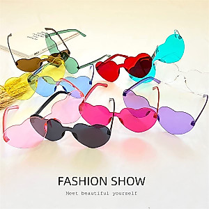 Dollger Heart Shape Sunglasses Bachelorette Party Sunglasses One Piece Transparent Rimless Candy Color Glasses Dark Pink