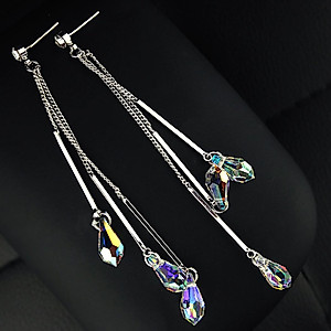 SBLING Platinum-Plated Color Change Multi-Teardrop Earrings Made with Aurora Borealis Austrian Crystals (5.3 cttw)