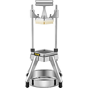 VEVOR Commercial Vegetable Fruit Chopper, Stainless Steel French Fry Cutter w/ 4 Blades 1/4" 3/8" 1/2", Vegetable Chopper Dicer w/Stainless Bowl, Heavy Duty Cutter for Potato Tomato Onion Mushroom