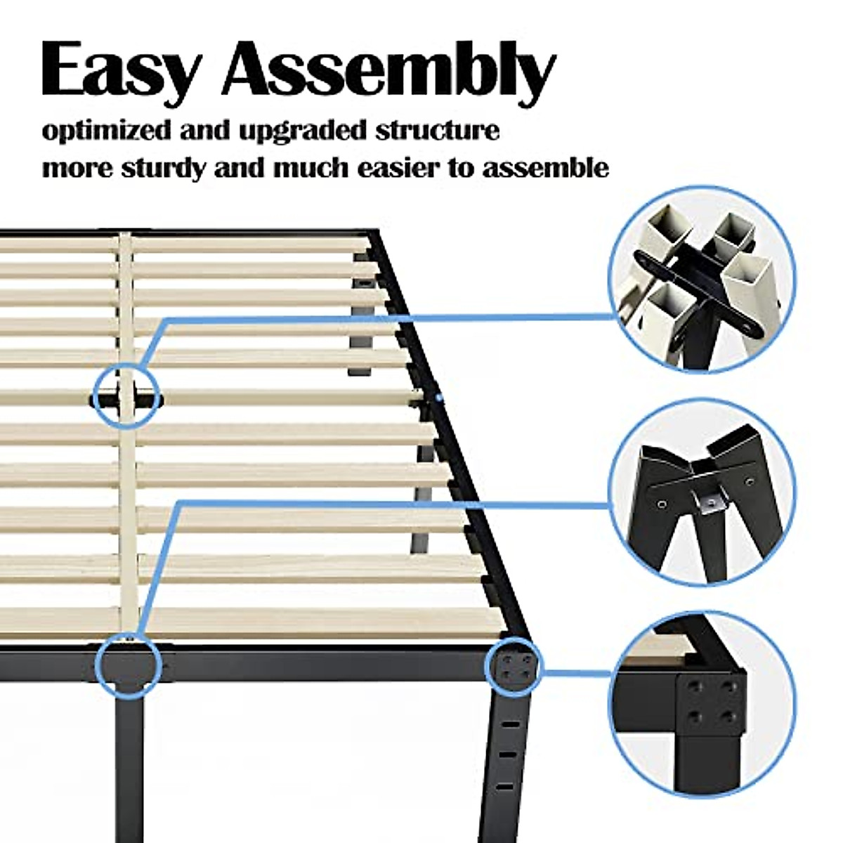 Auroral Zone Queen Bed Frame 18" High, 3" Wide Wood Slats 3500 Pounds Support for Foam Mattress No Sagging, No Slip, No Box Spring Needed/Underneath Storage/Noise Free/Easy Assembly-Black