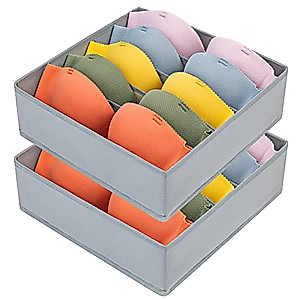 DIMJ 2 Pack Bra Drawer Organizers, 5 Cells Underwear Organizer Drawer Bra with Divider Zip Storage Cabinet Organizer Fabric Box for Bra, Socks, Ties, Belts (Grey)