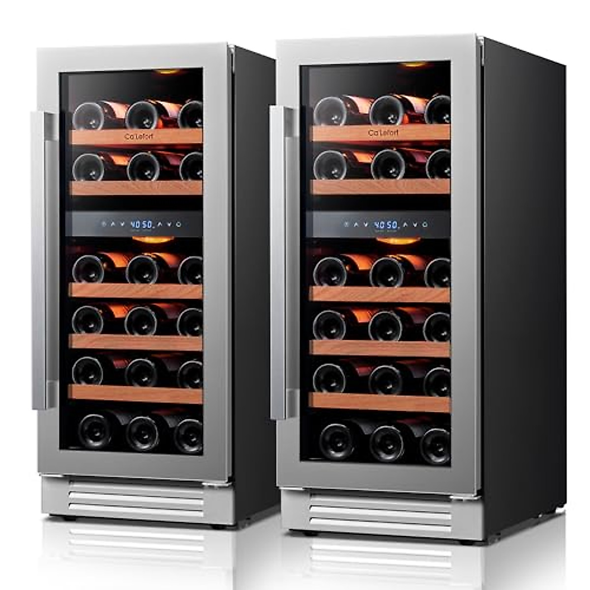 Ca'Lefort 30 Inch Wine Fridge, Wine Cooler Dual Zone Side by Side Under Counter Wine Cooler Refrigerator with Touch Panel 40°F-65°F for Champagne Wine, Holds 56 Bottles (Package of two 15")
