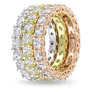 Abbie+Cleo 10 4/5 CT TGW Women's Cubic Zirconia Ring - Anillo de Mujer - 925 Sterling Silver - 3 tone Rose, Yellow and White Plated Sterling Silver - Eternity Band (Round Shape - Size 9)