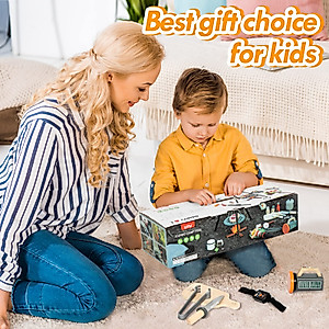 UMU Kids Camping Toys Set, Pretend Play with Campfire, Wooden Camping Playset Cutting Food for Play Kitchen Camping Gear for Kitchen Indoor Outdoor Camping Toys for Kids Toddlers Boys Age 3 4 5 6 7 8+