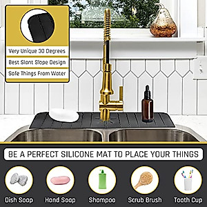 Tenini Strive Sink Splash Guard for Kitchen – (Pack of 2) 14.56x5.45 Inches (Black) Silicone Faucet Mat Handle Drip Catcher for Kitchen Counter & Bathroom Sink Accessories Gadgets