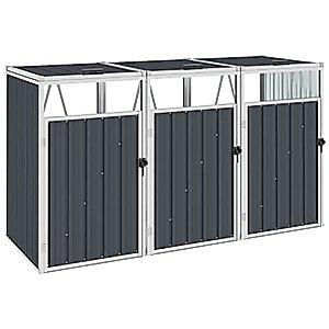 GOLINPEILO Triple Garbage Bin Shed Steel Storage Shed with Individually Lifting Lids for Backyard Outdoor Patio Garden Porch 83.9"x31.9"x47.6" Anthracite