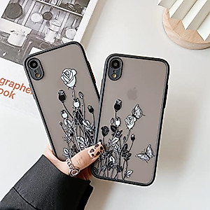 ZTOFERA Compatible with iPhone XR Case Cute, Matte Anti-Scratch Clear Black Floral Butterfly Rose Shockproof Lightweight Protective Case for iPhone XR, 6.1" - Butterfly
