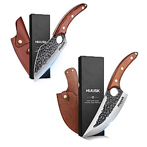 Huusk Upgraded Chef Knives Bundle with Outdoor Camping Cooking Knife with Leather Sheath and Gift Box