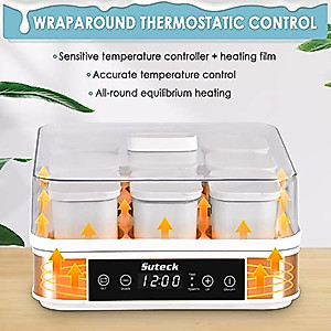 Suteck Yogurt Maker, Greek Yogurt Maker with Temperature Control & Timer, Automatic Digital Yogurt Makers with 9 Glass Jars, 2 Spoons & Recipe, Perfect for Home Organic Yogurt, Cheese/Natto Maker.