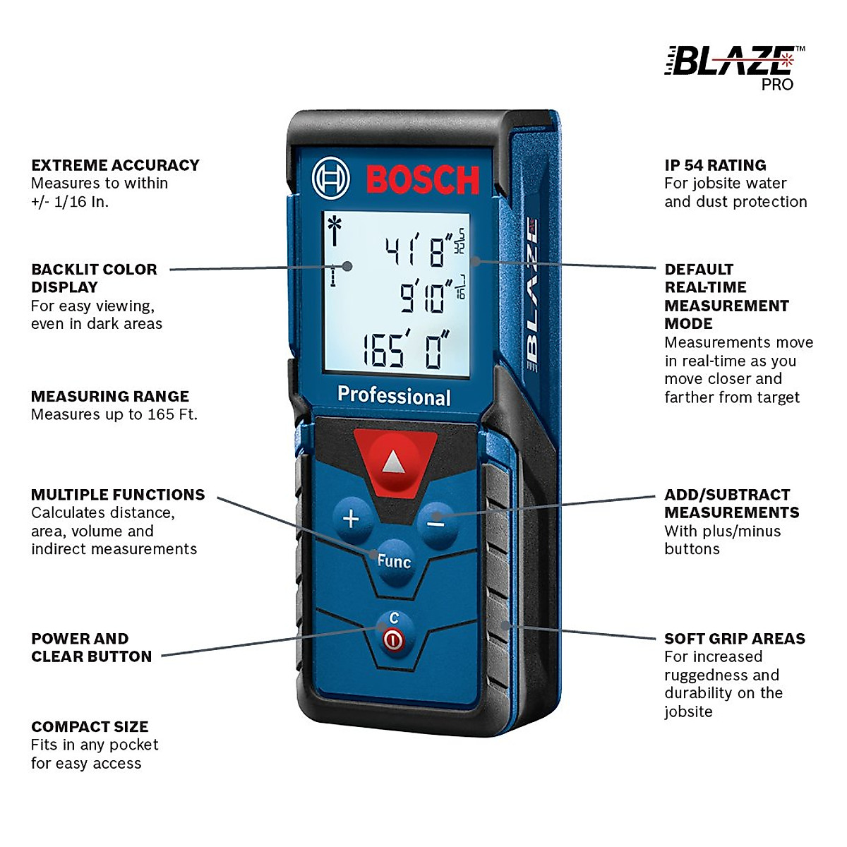 Bosch Blaze Pro GLM165-40 165ft Laser Distance Measure with Color Backlit Display & Slice 10400 Box Cutter, 3 Position Manual Button with Ceramic Blade