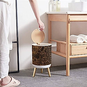 Small Trash Can Textured Dark Brown Marble Stone with White Spots Recycle Bins with Press Top Lid Dog Proof Wastebasket for Kitchen Bathroom Bedroom Office 7L/1.8 Gallon