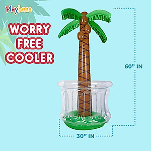 Inflatable Palm Tree Cooler 60" - Blow Up Palm Tree Party Cooler, Luau Hawaiian Tropical Beach Theme, Summer Swimming Pool Party Decorations - Outdoor Party Supplies - Kids Adults Birthday